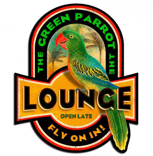 Retro Green Parrot Metal Sign 17 x 20 Inches