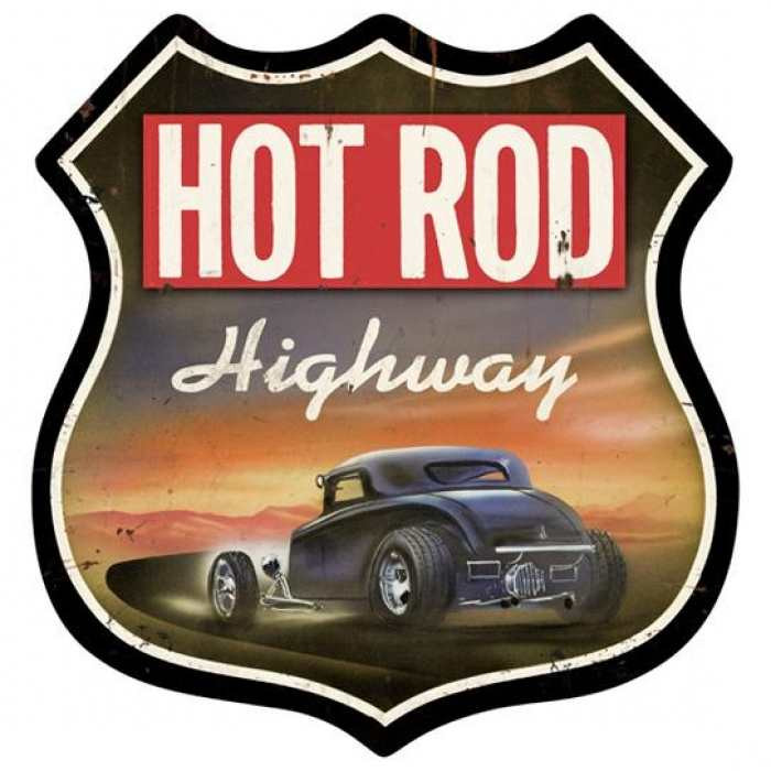 Retro Hot Rod Highway Shield Metal Sign 15 x 15 Inches
