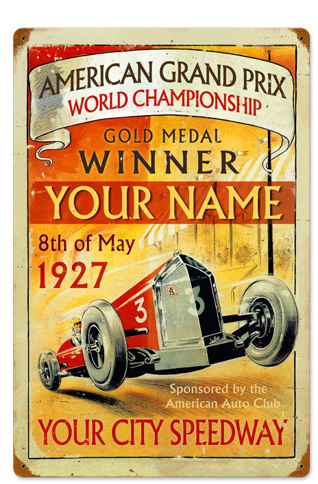 Vintage American Grand Prix Metal Sign PERSONALIZED - 16 x 24 Inches Inches