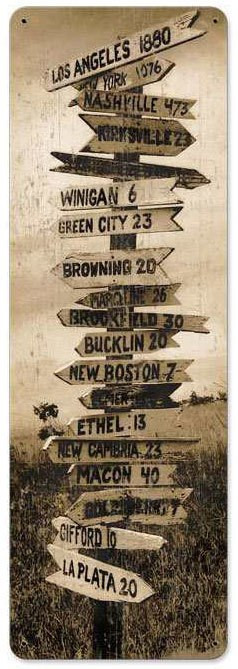 Retro Crossroads Metal Sign 8 x 24 Inches