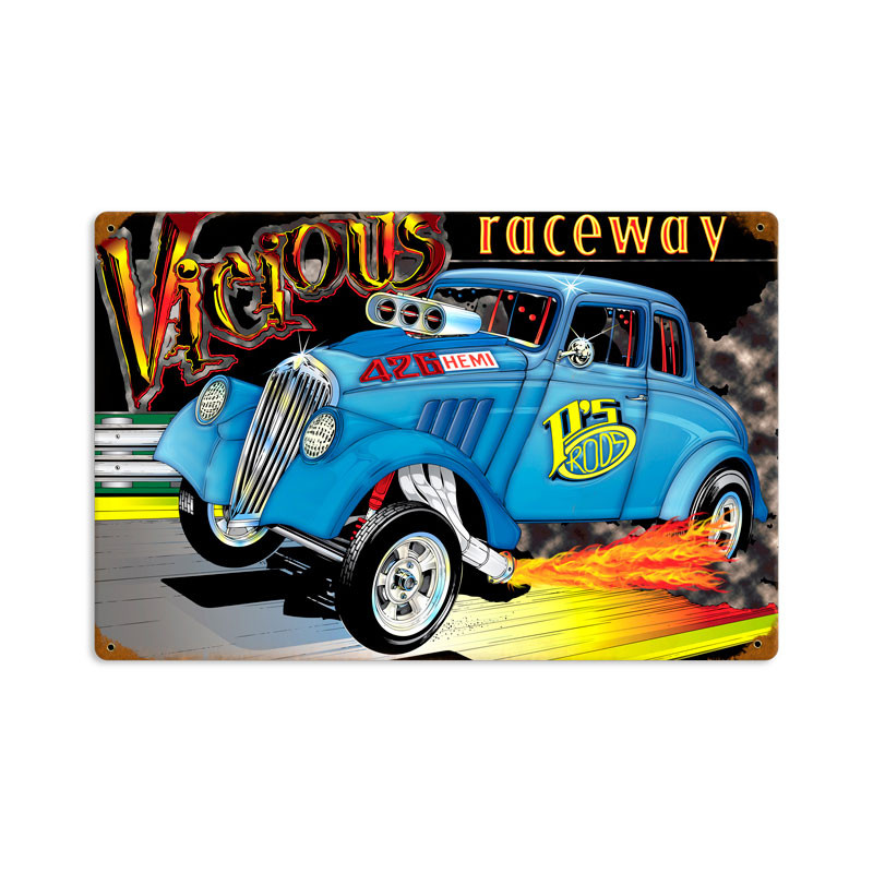 Retro Vicious Raceway Metal Sign 18 x 12 Inches