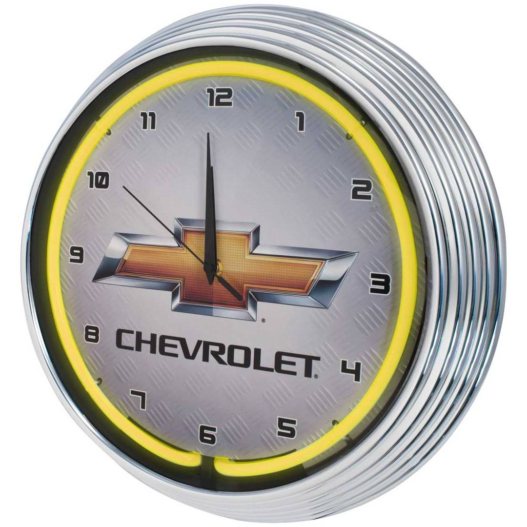 Retro Gm Chevrolet Yellow Neon Clock 15 X 15 Inches