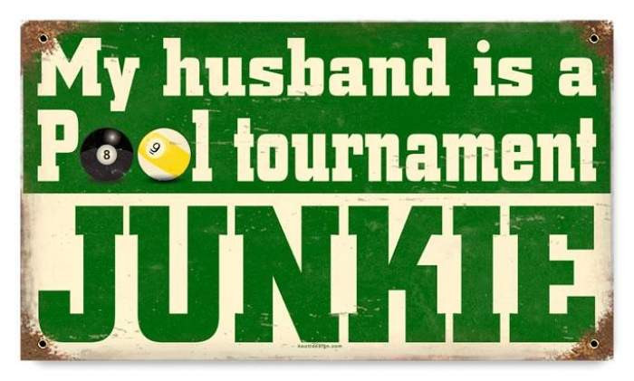 Vintage Pool Junkie Metal Sign 8 x 14 Inches