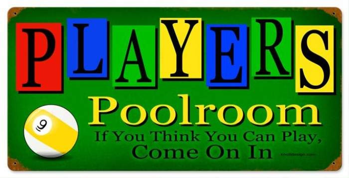 Vintage Players Poolroom Metal Sign 12 x 24 Inches