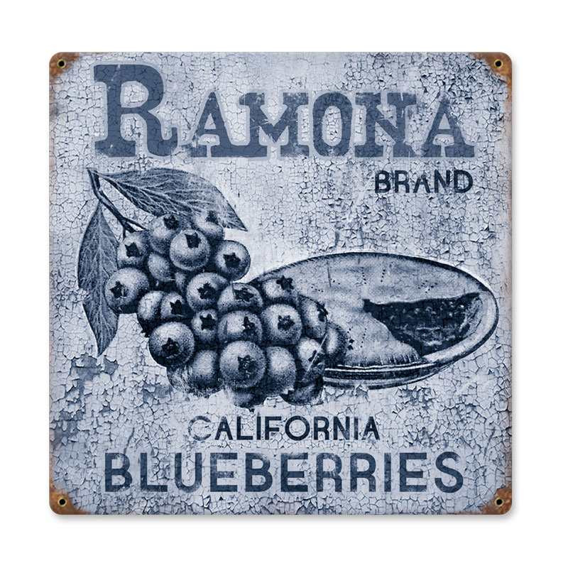 Retro Ramona Blueberries Metal Sign 12 x 12 Inches