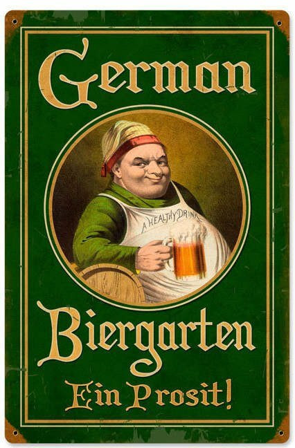 Retro German Biergarten Vintage Metal Sign 12 x 18 Inches