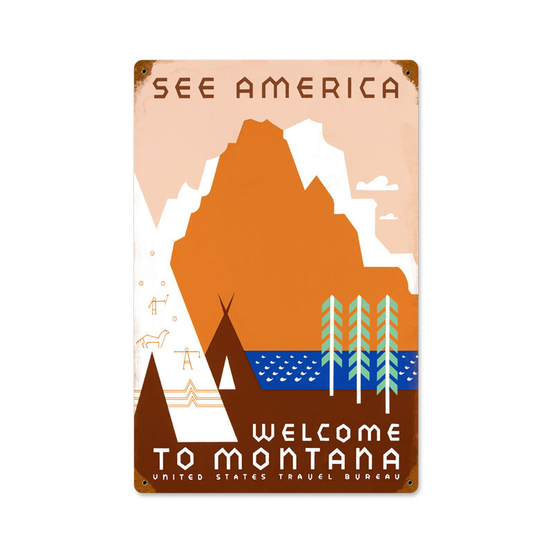 Retro See America Metal Sign 12 x 18 Inches