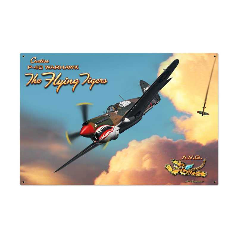 Retro Flying Tiger Metal Sign 36 x 24 Inches