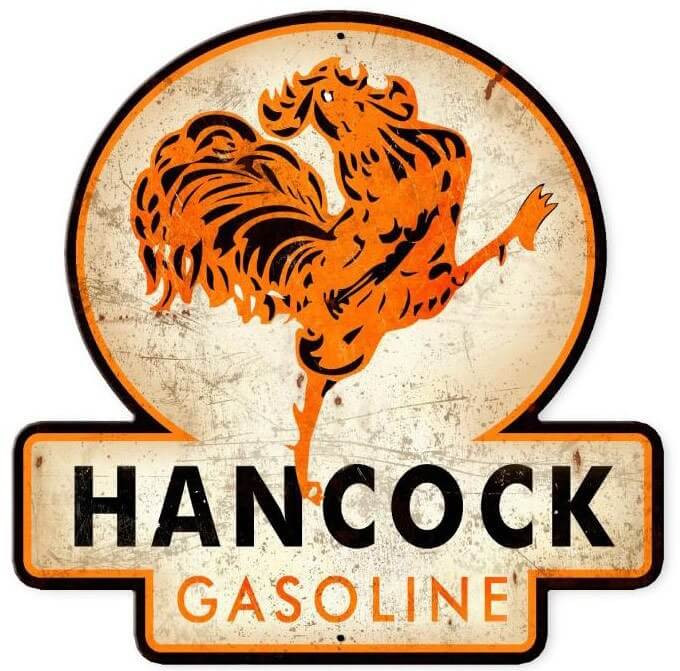 Hancock Old School Gasoline Custom Shape Metal Sign 16 x 16 Inches