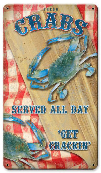 Fresh Crab Metal Sign 8 x 14 Inches