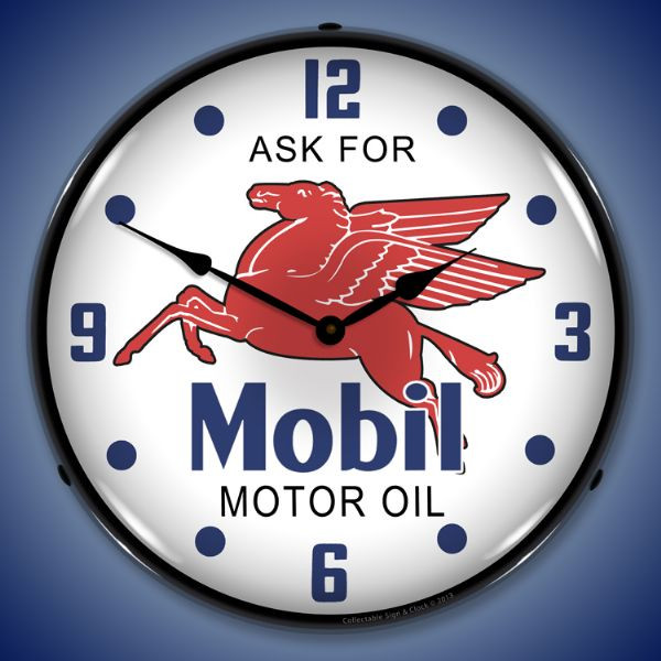 Mobil Oil LED Lighted Wall Clock 14 x 14 Inches