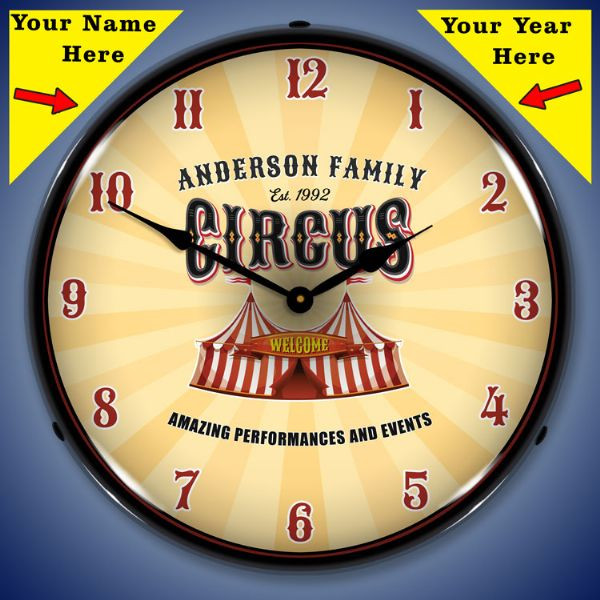 Personalized Family Circus LED Lighted Wall Clock 14 x 14 Inches