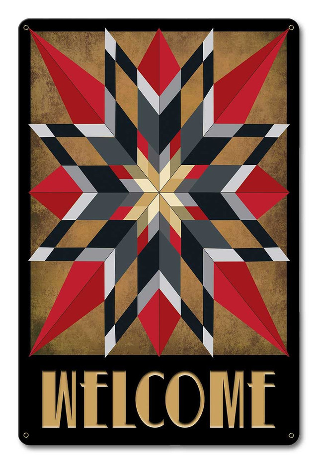 16 Point Star Welcome Metal Sign 12 x 18 Inches