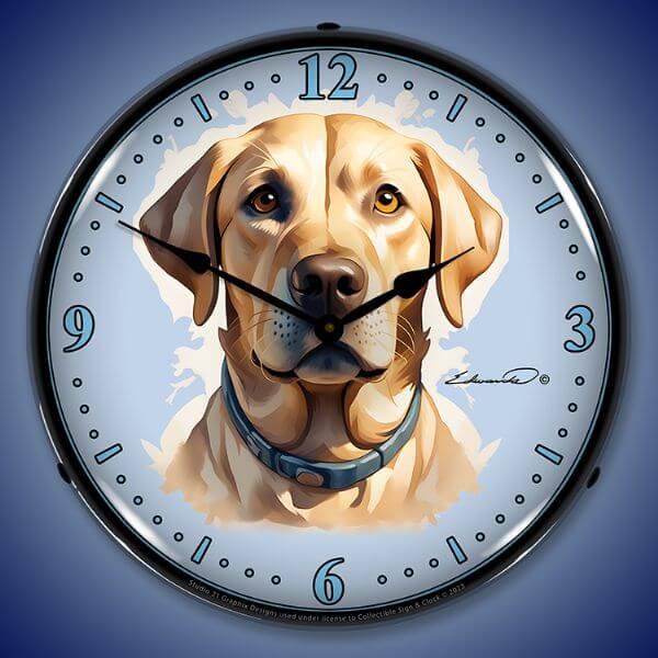 Tan Labrador Retriever LED Lighted Wall Clock 14 x 14 Inches