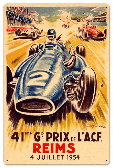 Vintage Reims Grand Prix Metal Sign 24 x 16 inches