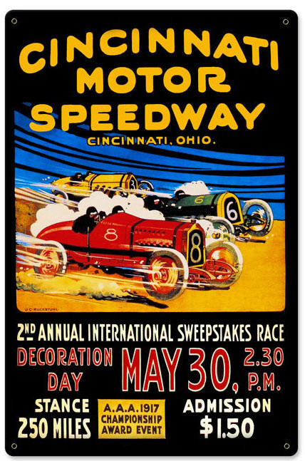 Retro Cincinnati Motor Speedway Metal Sign 12 x 18 Inches