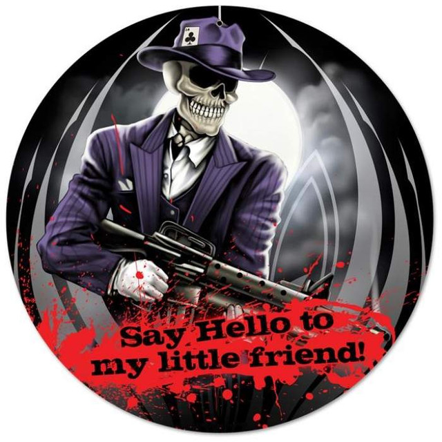 Vintage Skull Gangster Round Metal Sign 14 x 14 Inches