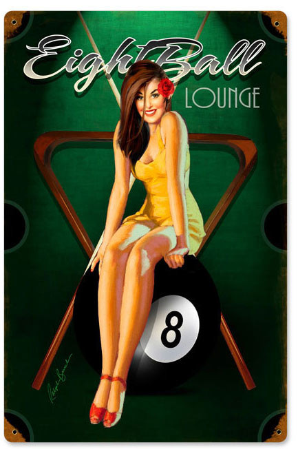 Eight Ball Pinup Vintage Metal Sign 12 x 18 Inches
