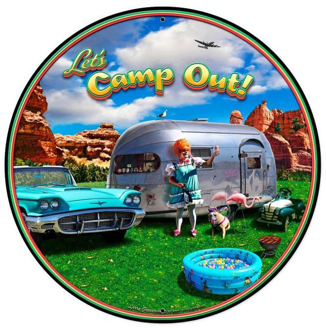 Camp Out XL Round Metal Sign 28 x 28 Inches