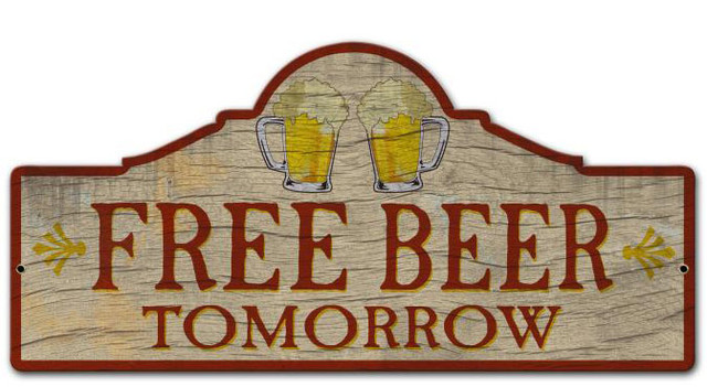 Retro Free Beer Tomorrow Custom Shape Metal Sign 26 x 12 Inches