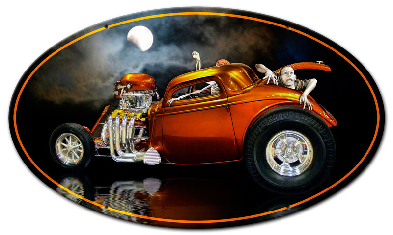 Skull Rat Rod Metal Sign 24 x 14 Inches