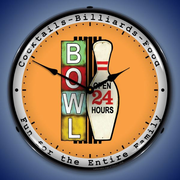 Bowling 24 Hours LED Lighted Wall Clock 14 x 14 Inches