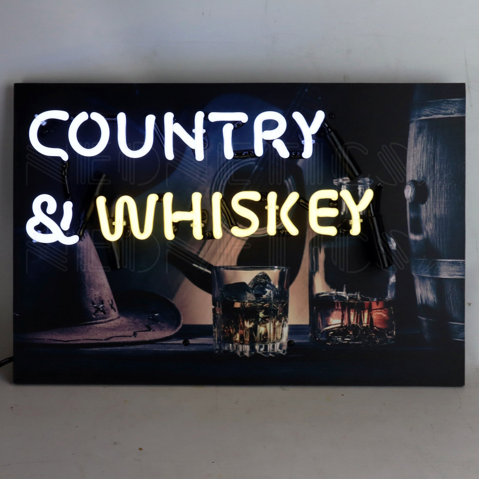 Country & Whiskey Neon Sign 18 x 12 x 4 Inches