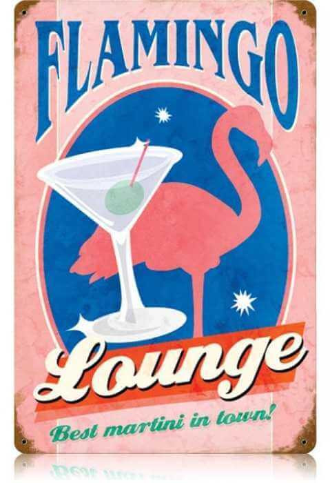 Retro Flamingo Lounge Metal Sign 12 x 18 Inches