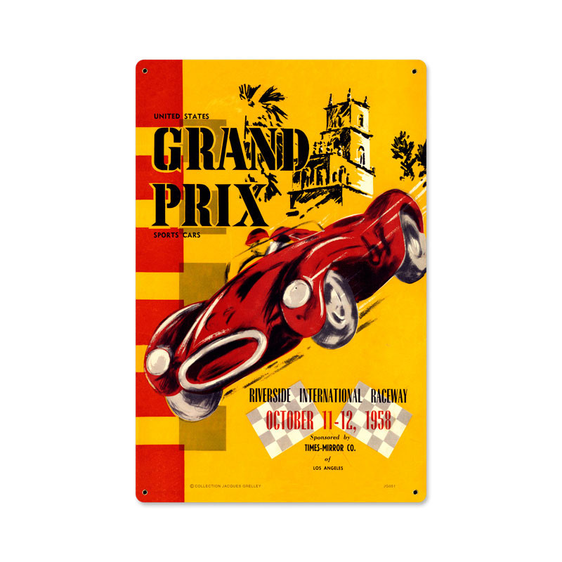 Vintage Riverside Grand Prix Metal Sign 12 x 18 Inches
