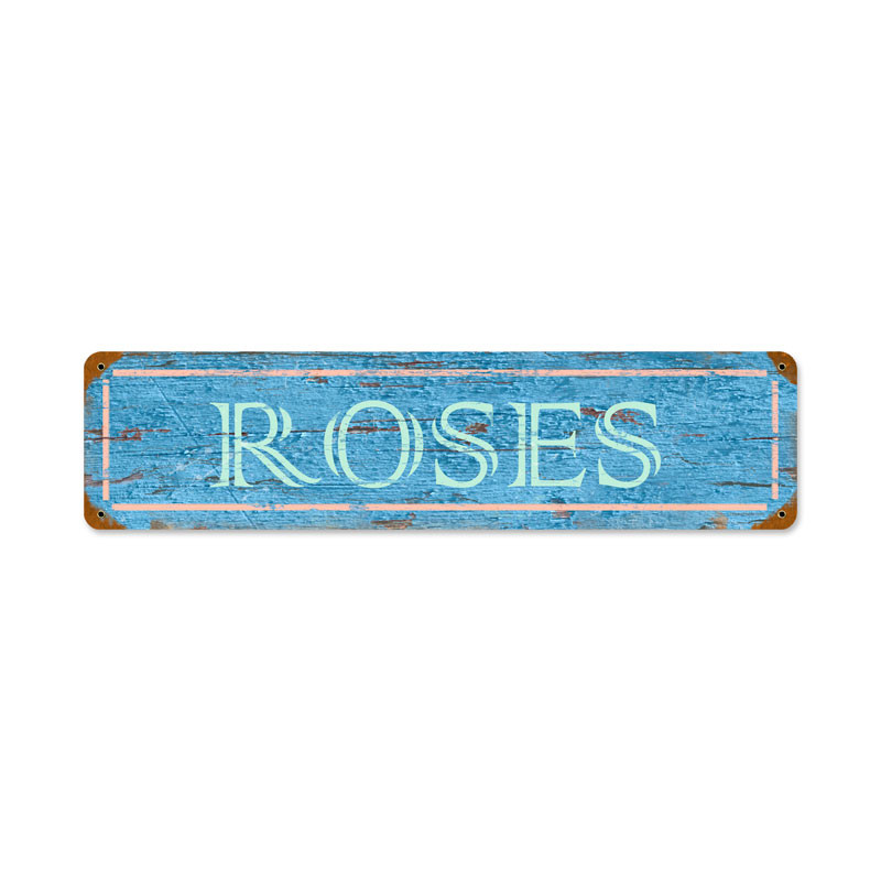 Blue Roses Vintage Metal Sign 20 x 5 Inches