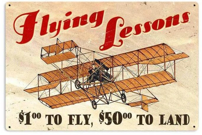 Flying Lessons Retro Metal Sign 36 x 24 Inches