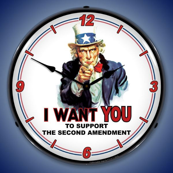 Uncle Sam Support 2nd Amendment LED Lighted Wall Clock 14 x 14 Inches