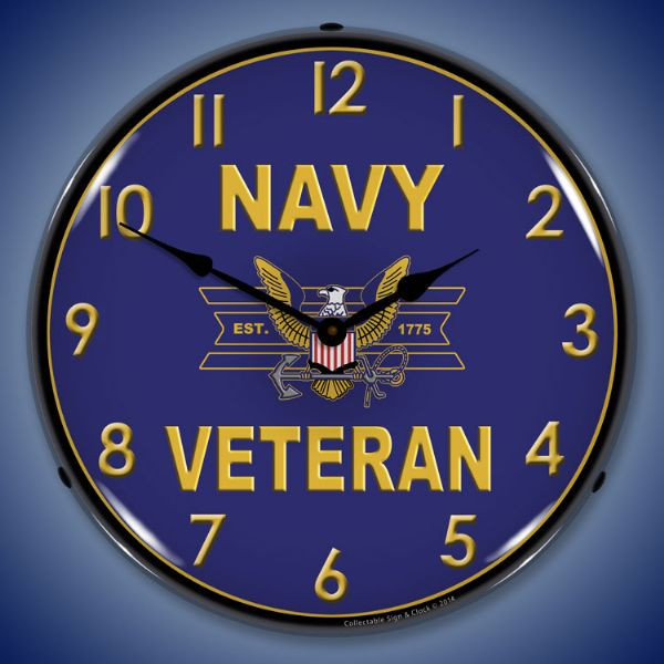 Navy Veteran LED Lighted Wall Clock 14 x 14 Inches