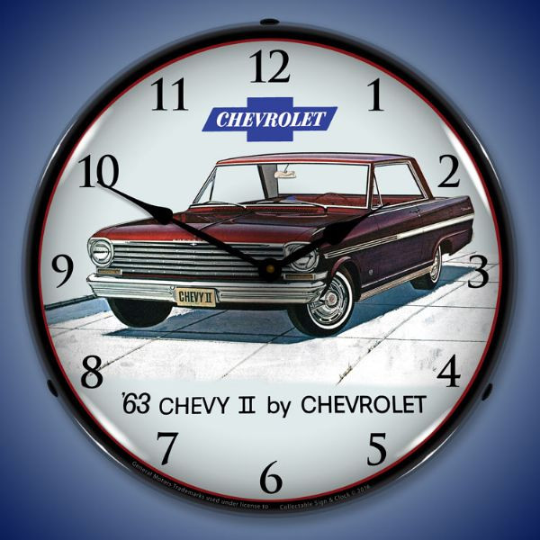 1963 Chevy II Nova Super Sport LED Lighted Wall Clock 14 x 14 Inches
