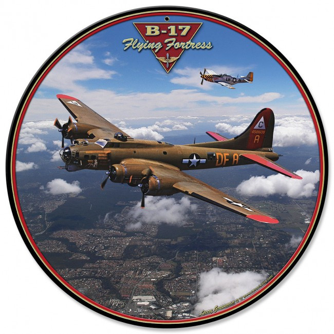 B-17 Flying Fortress Round Metal Sign 28 x 28 Inches