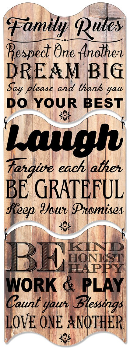 Family Rules Triptych Metal Sign 12 x 36 Inches
