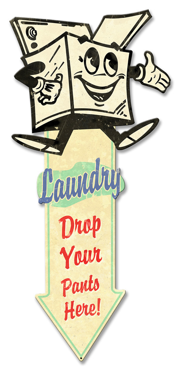 Laundry Arrow Down Grunge Metal Sign 23 x 10 Inches