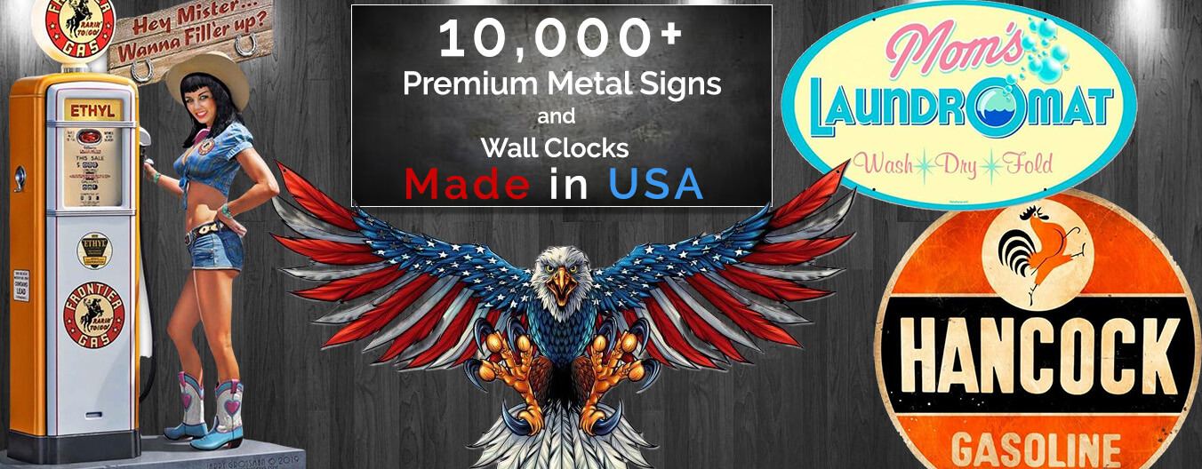 Premium Vintage/Retro Metal Signs and Wall Clocks - Made in USA