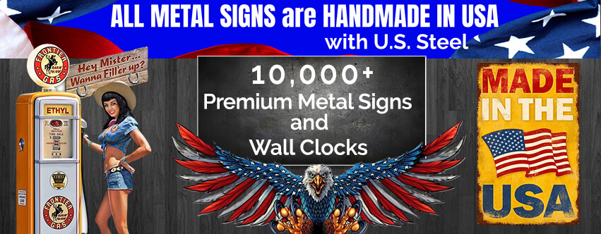 Premium Vintage/Retro Metal Signs and Wall Clocks - Made in USA