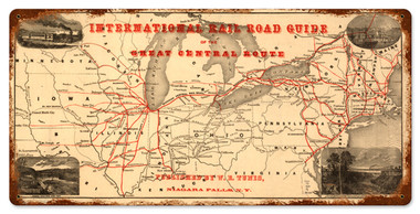 International Railroad Guide Central Route Metal Sign 24 x 12 Inches