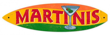 Retro Martinis Surfboard Metal Sign 22 x 6 Inches