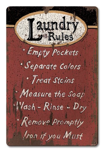 Laundry Rules Metal Sign 12 x 18 Inches