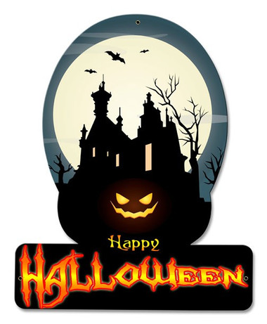 Happy Halloween Haunted House Metal Sign 12 x 15 Inches