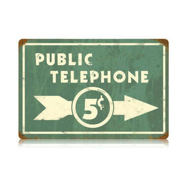 Public Telephone Metal Sign 18 x 12 Inches