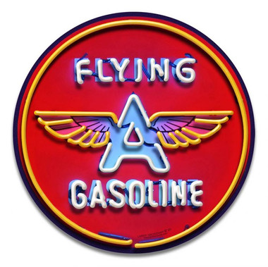 Flying A Sign Neon Style Metal Sign 28 x 28 inches