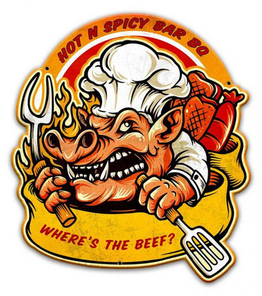Hot N Spicy BBQ Metal Sign 14 x 16 Inches