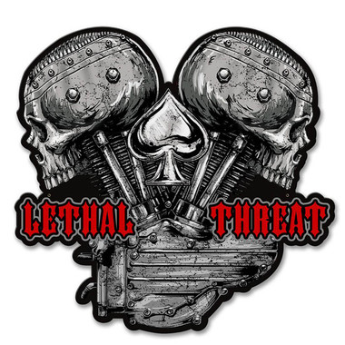 Lethal Threat V Twin Skulls Metal Sign 21 x 19 Inches