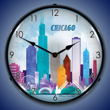 Chicago Skyline LED Lighted Wall Clock 14 x 14 Inches