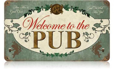 Retro Welcome Pub Metal Sign 14 x 8 Inches