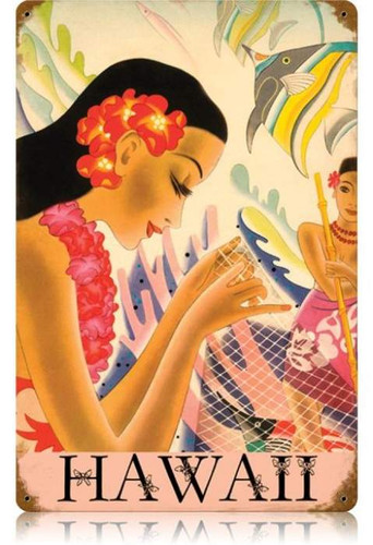 Vintage Hawaii Metal Sign 12 x 18 Inches